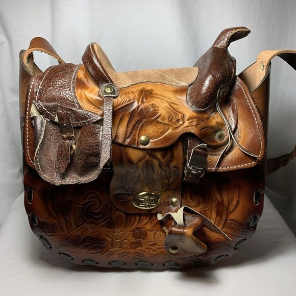 Saddlebred | Bags | Vintage Saddle Purse Tooled Brown Leather Western ...